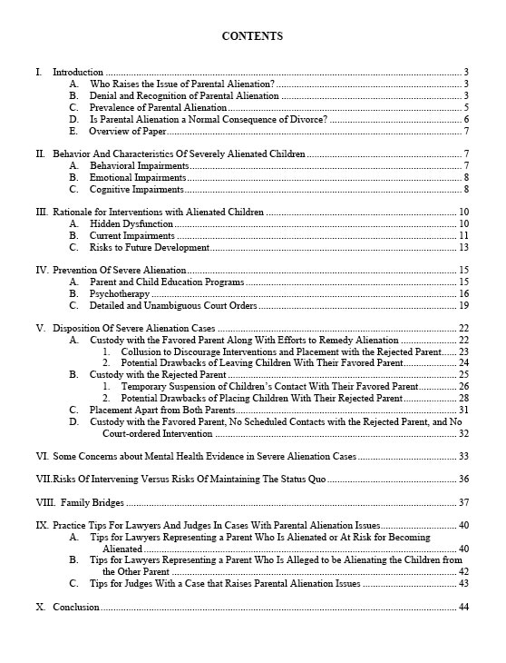 Richard Warshak | Table of Contents page CR57 – Parental Alienation ...